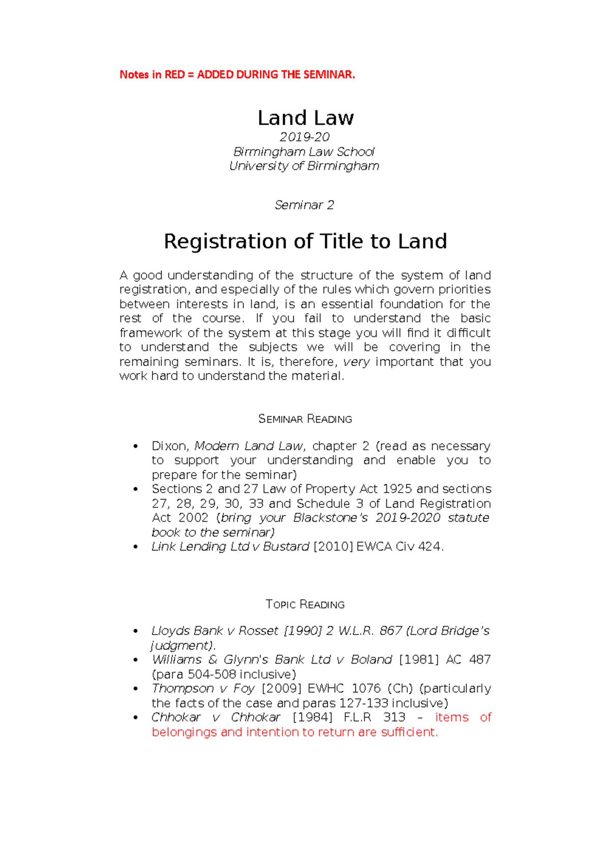 Seminar 2 - Registration - Notes in RED = ADDED DURING THE SEMINAR ...