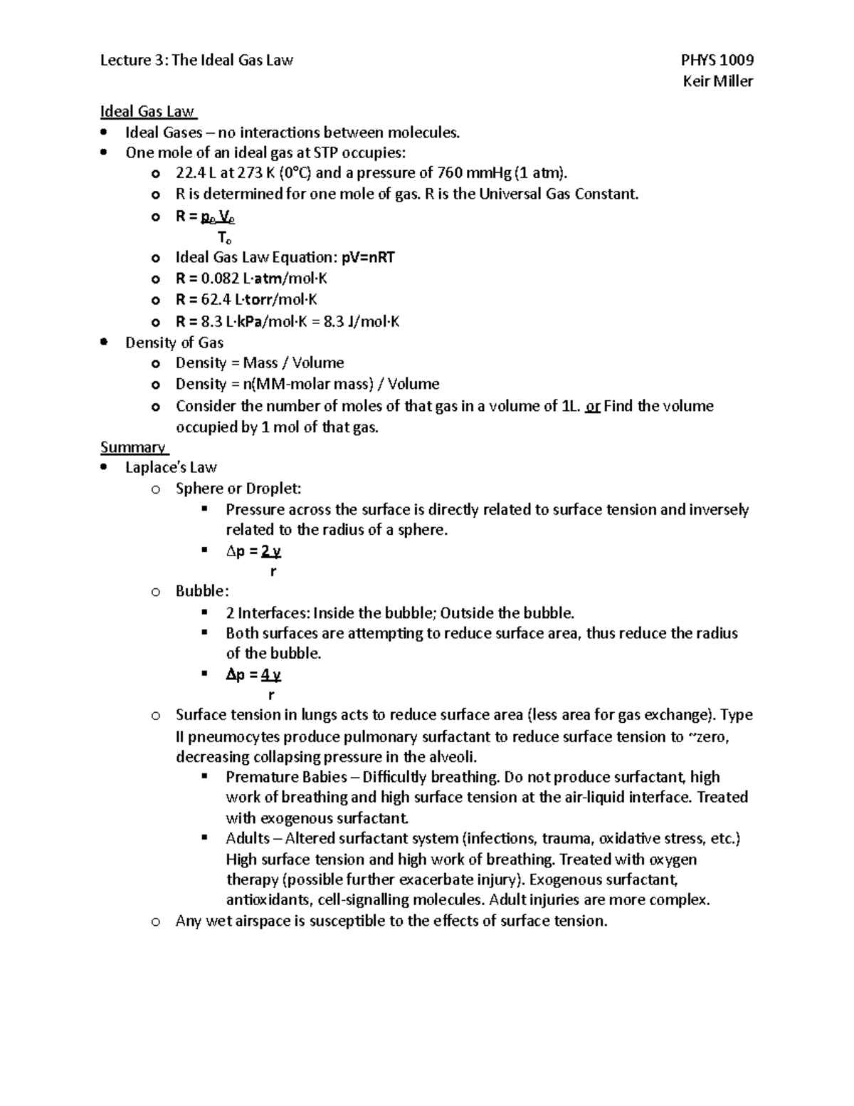 Lecture 3 Notes - Vimoshana Vijayakumar - Lecture 3: The Ideal Gas Law ...