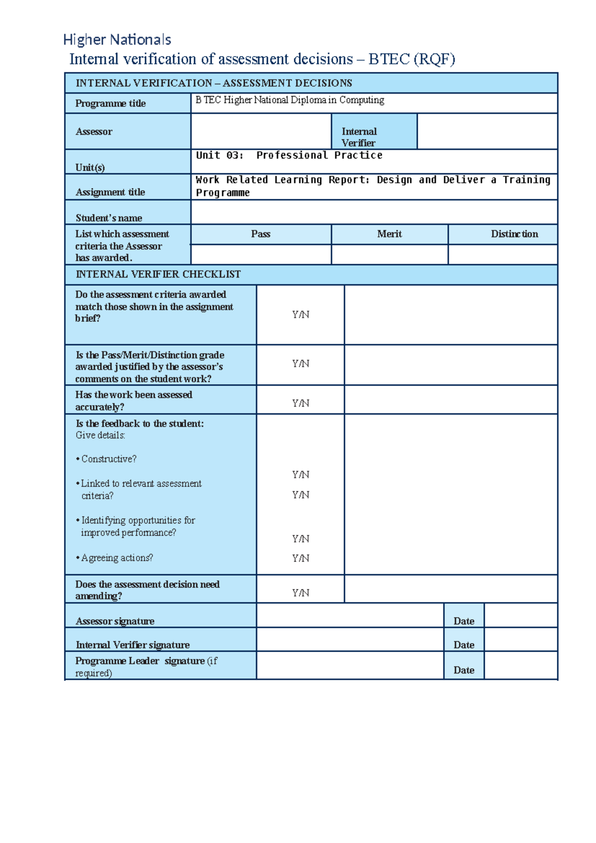 Higher Nationals - hnd dtec in computing - Higher Nationals Internal ...