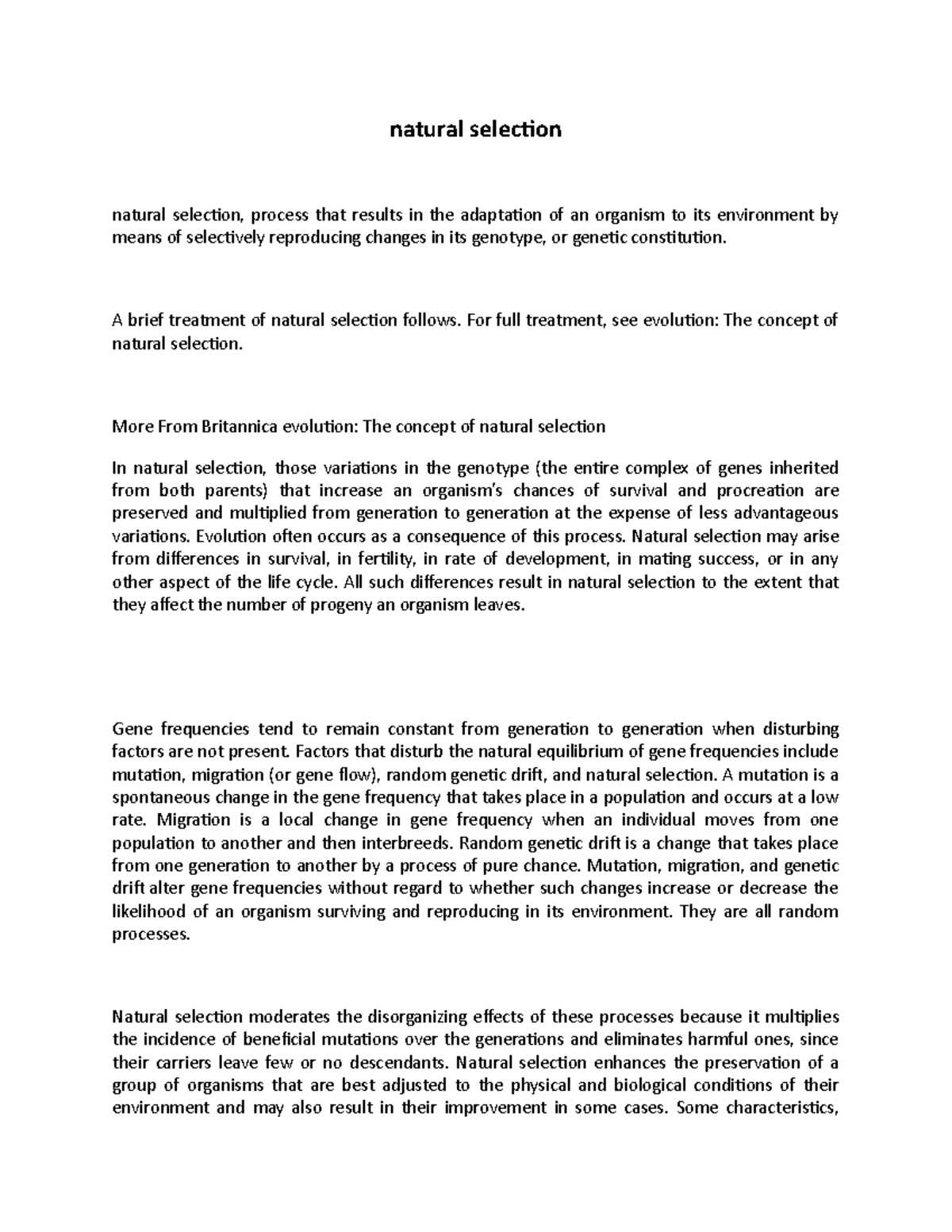 Natural selection - assignment - natural selection natural selection ...