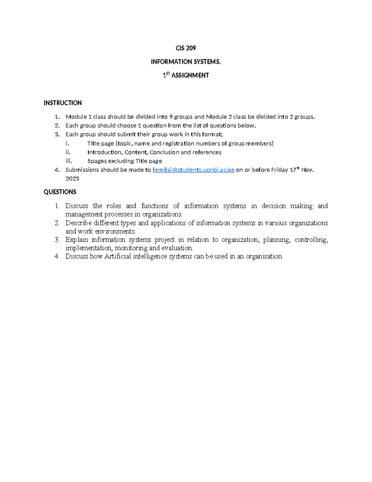 1st Assignment - CIS 209 INFORMATION SYSTEMS. 1 ST ASSIGNMENT ...