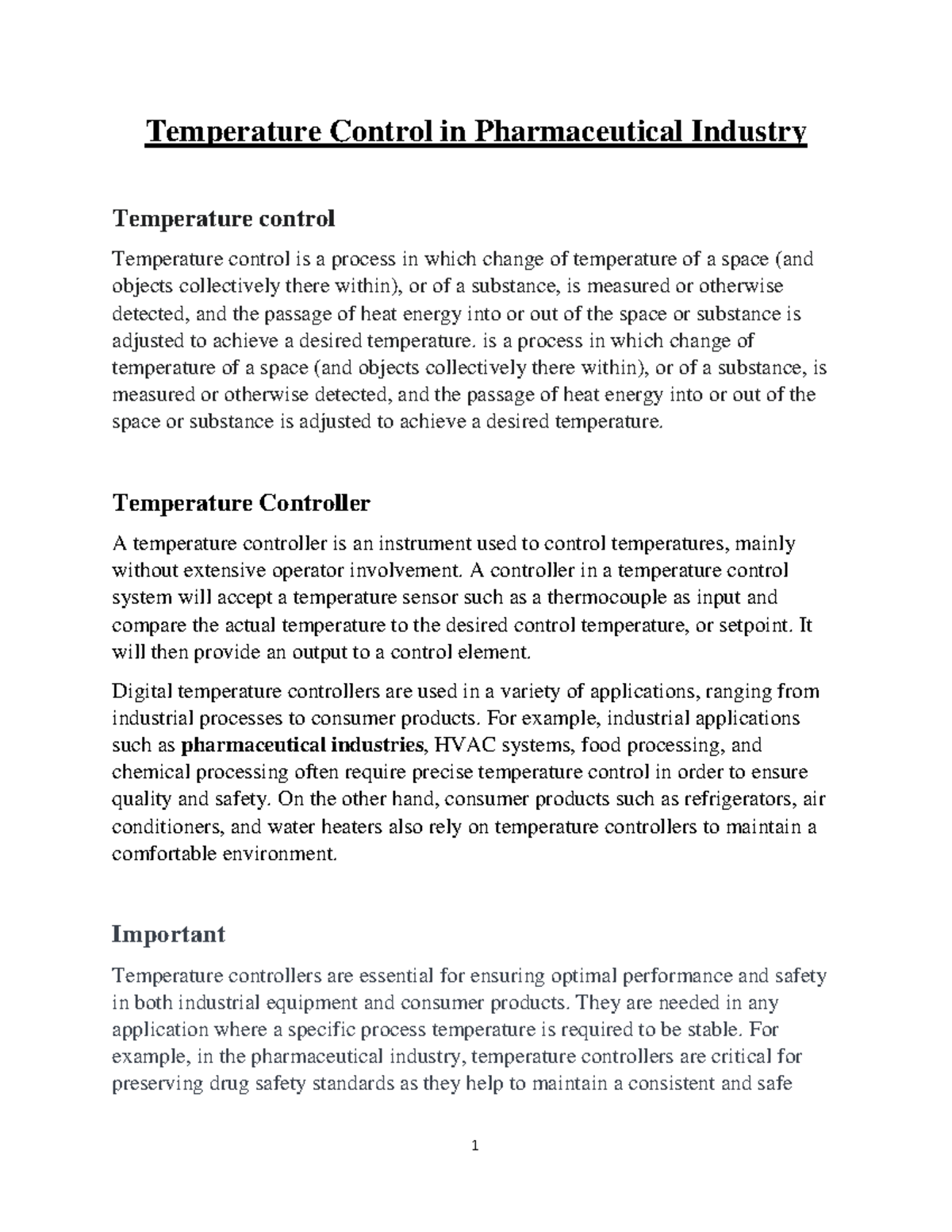 Temperature Control in Industry - Temperature Control in Pharmaceutical ...