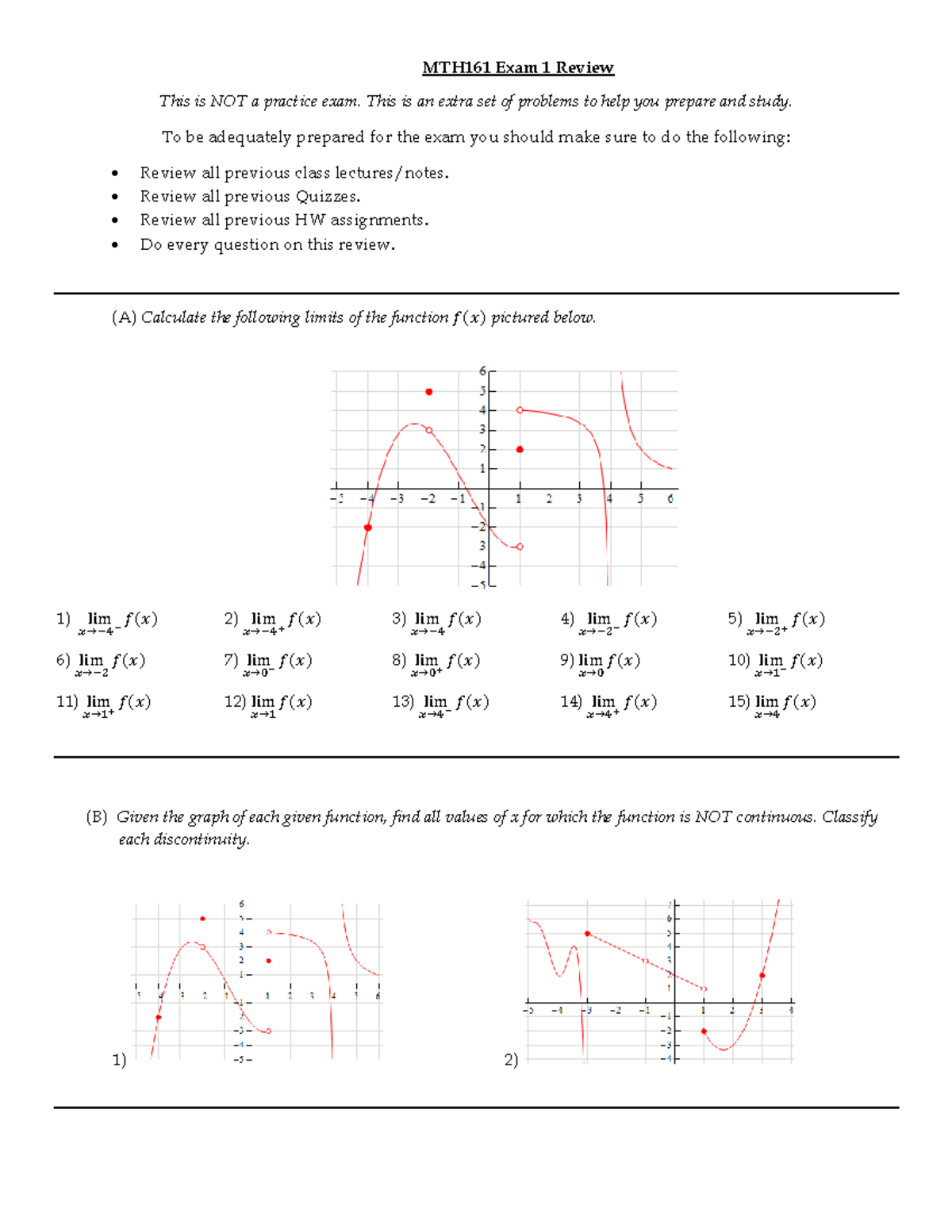 Exam 1 Review Guide (Calculus 1) - MTH1 61 Exam 1 Review This is NOT a ...