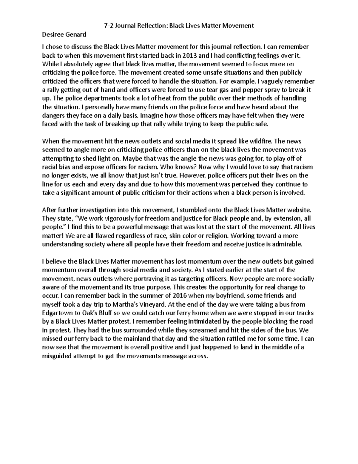 7-2 Journal Reflection- Black Lives Matter Movement - I can remember ...