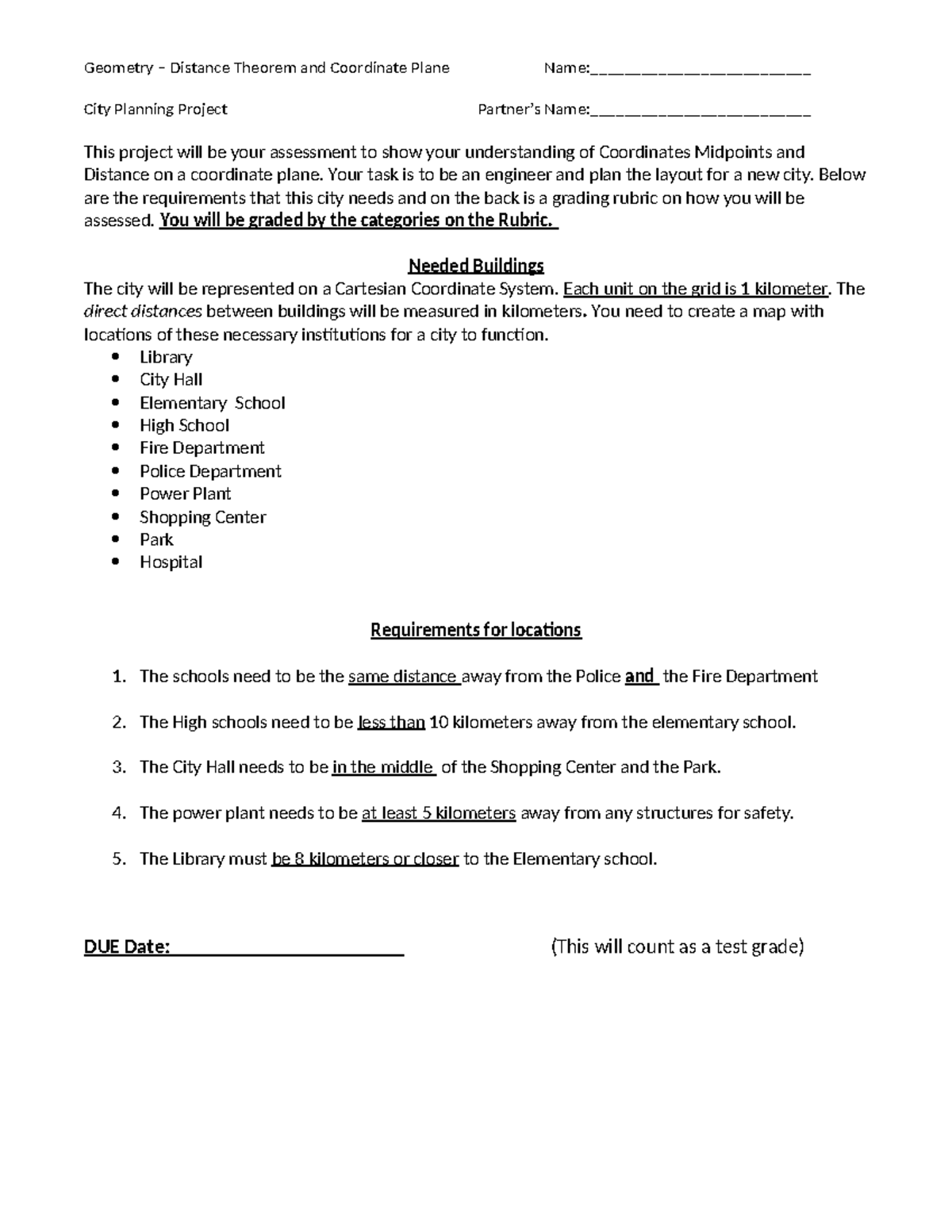 City Distance Formula Project - Geometry – Distance Theorem and ...