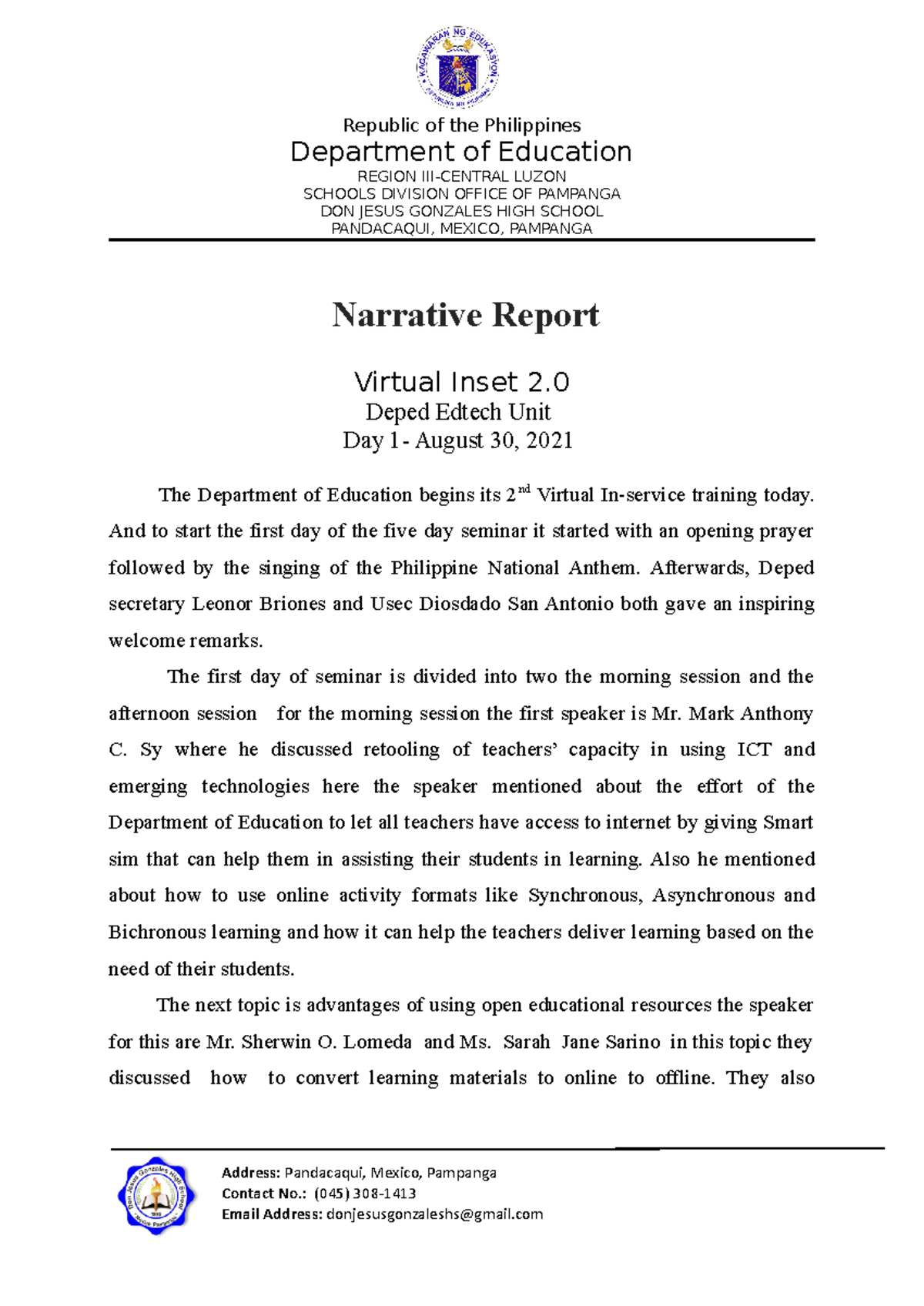 Narrative Edtech day 1 - Republic of the Philippines Department of ...