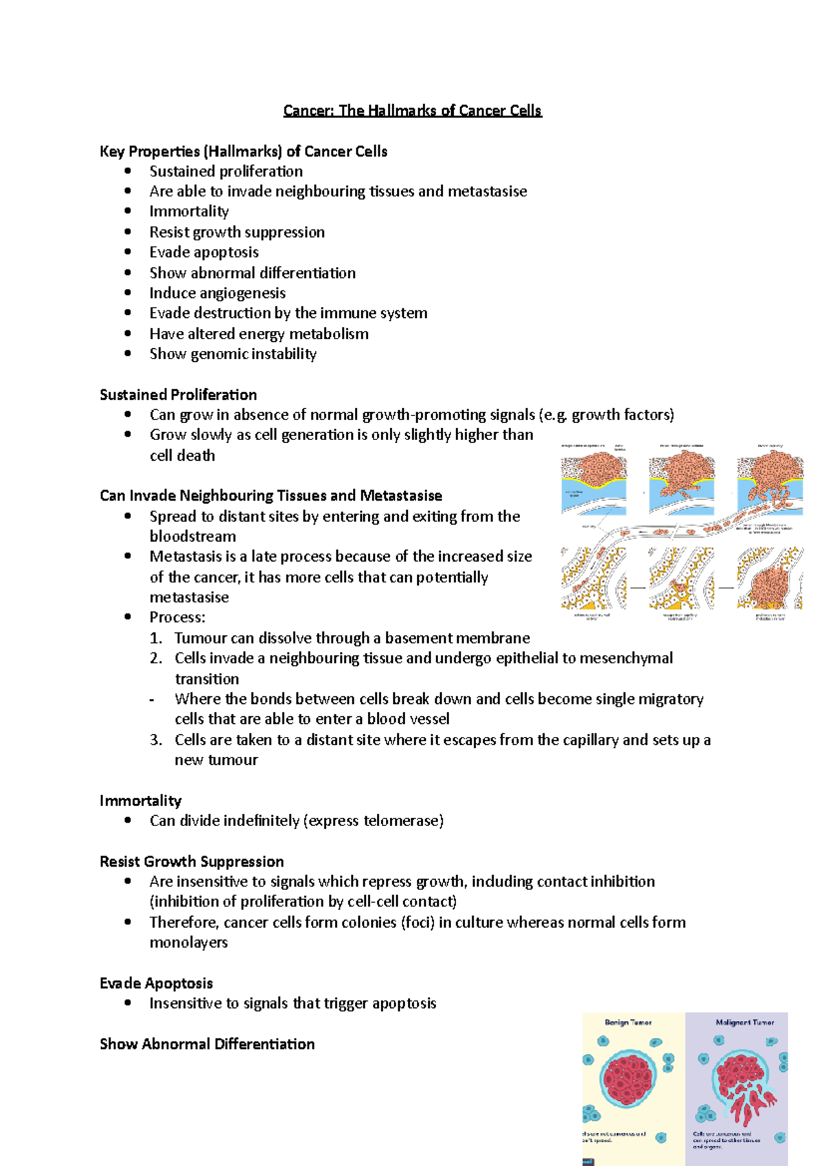The Hallmarks of Cancer Cells - growth factors) Grow slowly as cell ...