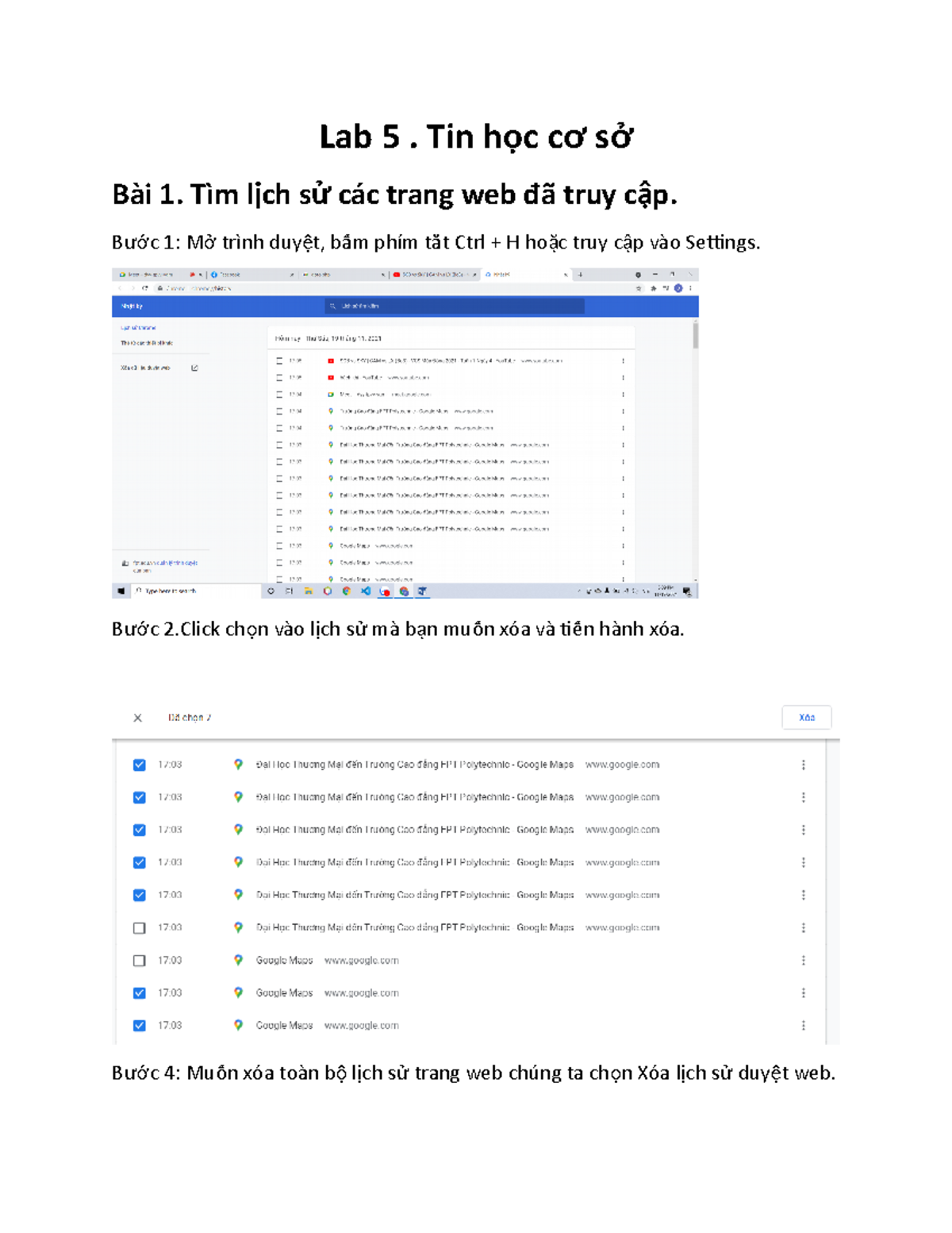 Lab5 - 11111111111 - Lab 5. Tin h c cọ ơ sở Bài 1. Tìm l ch sị ử các trang web đã truy c pậ. B ...