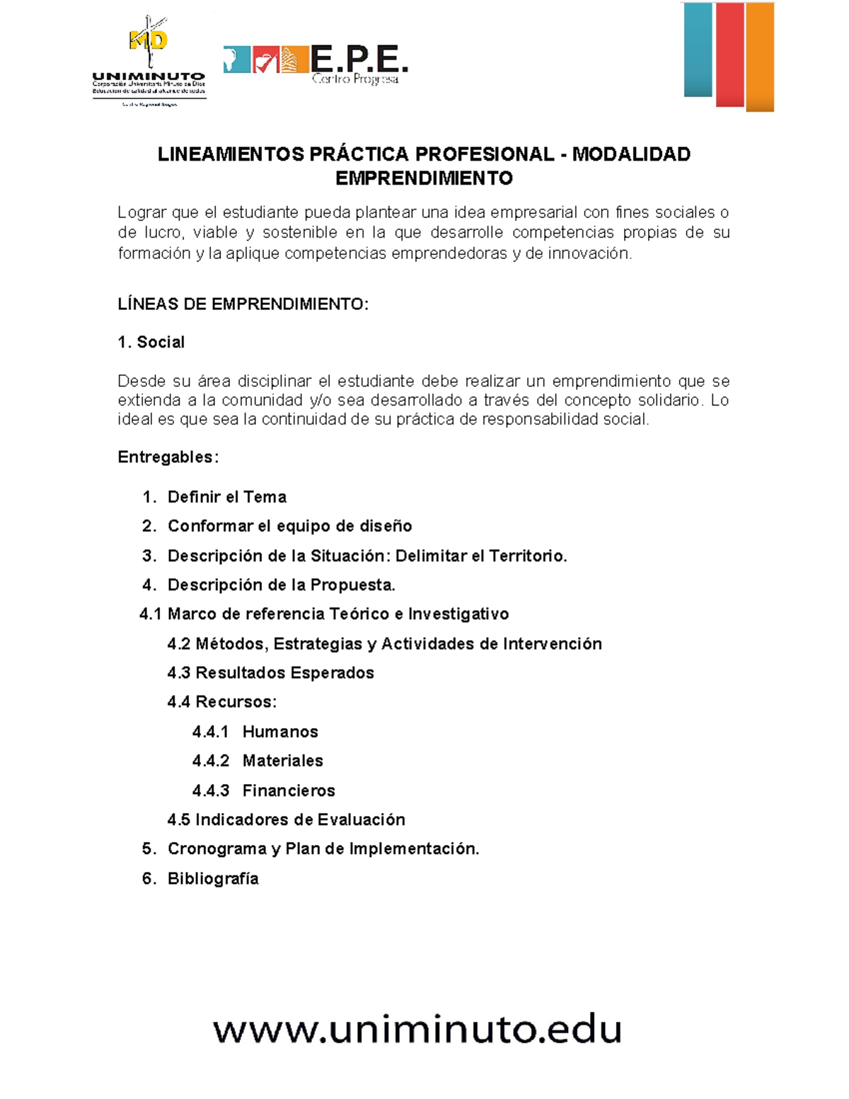 Formato para estudiantes Modalidad Emprendimiento - LINEAMIENTOS ...