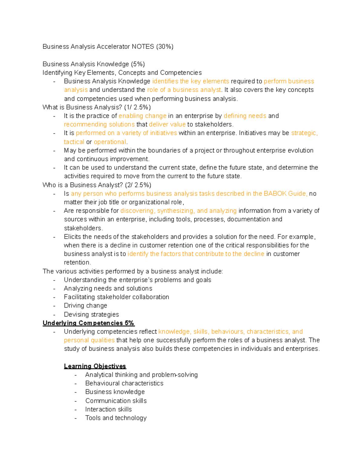 30% Business Analysis Knowledge Notes - Business Analysis Accelerator ...