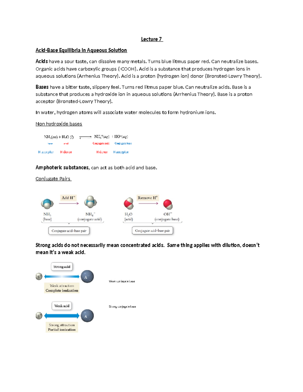 Lecture-7 - lecture notes - Lecture 7 Acid-Base Equilibria in Aqueous ...