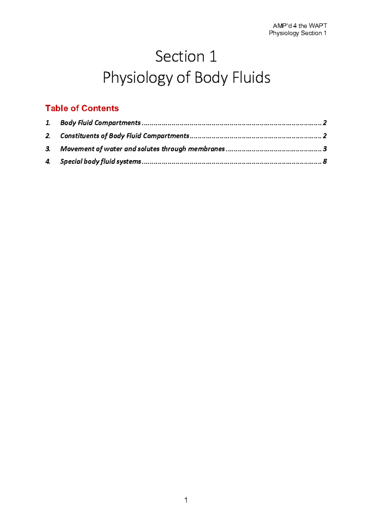 Physiology - Section 1 Body Fluids - Physiology Section 1 Section 1 Physiology of Body Fluids ...