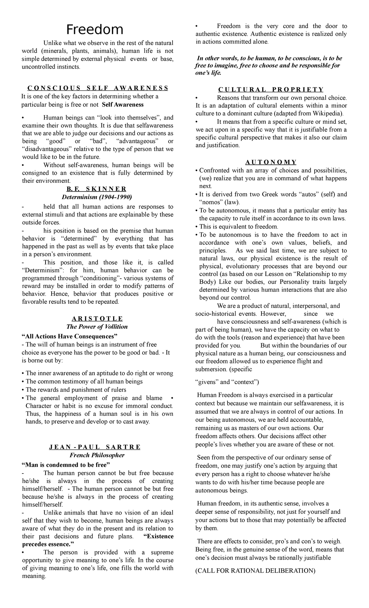 Philosophy Reviewer - ... - Freedom Unlike what we observe in the rest ...