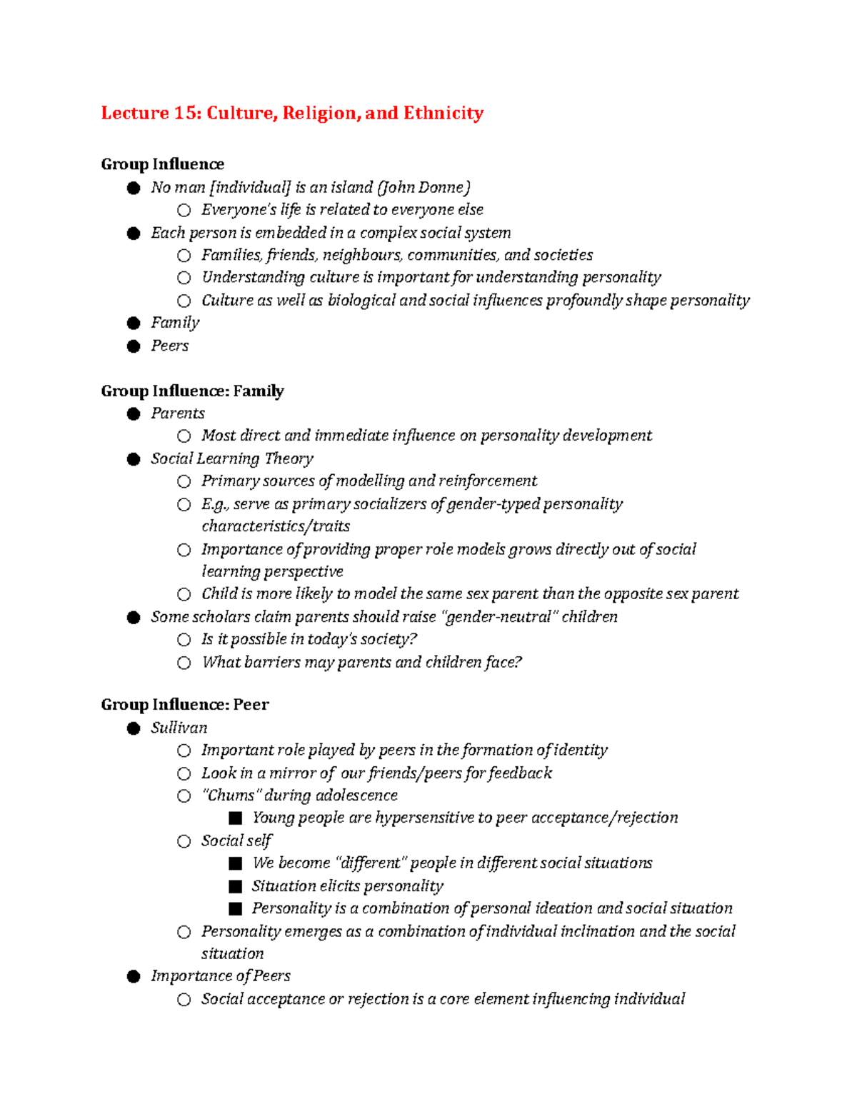 Lecture 15 Culture, Religion, and Ethnicity - Lecture 15: Culture ...