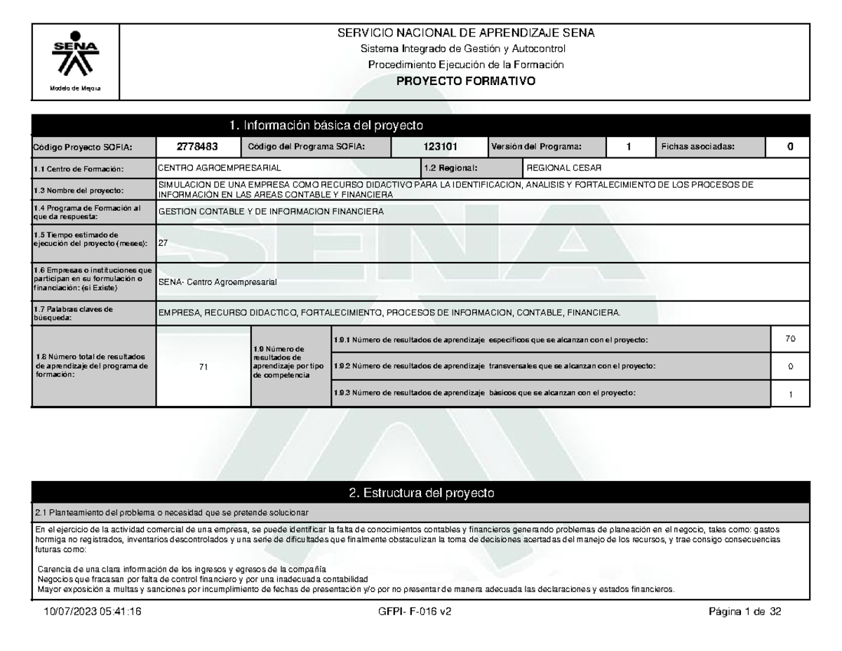 Proyecto Formativo - llllo - Modelo de Mejora Sistema Integrado de ...