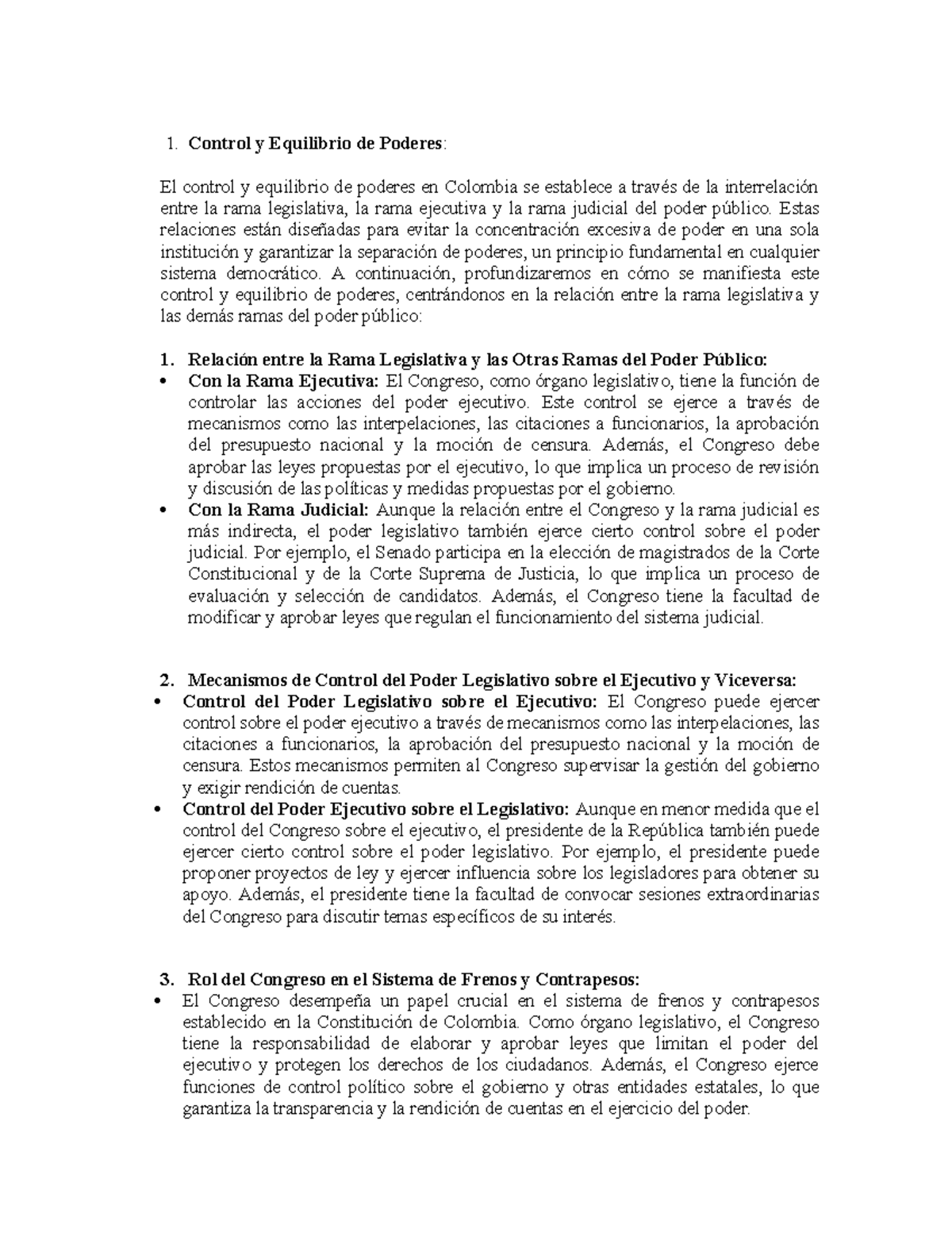Exposicion 2 Rama Legislativa - 1. Control y Equilibrio de Poderes: El ...