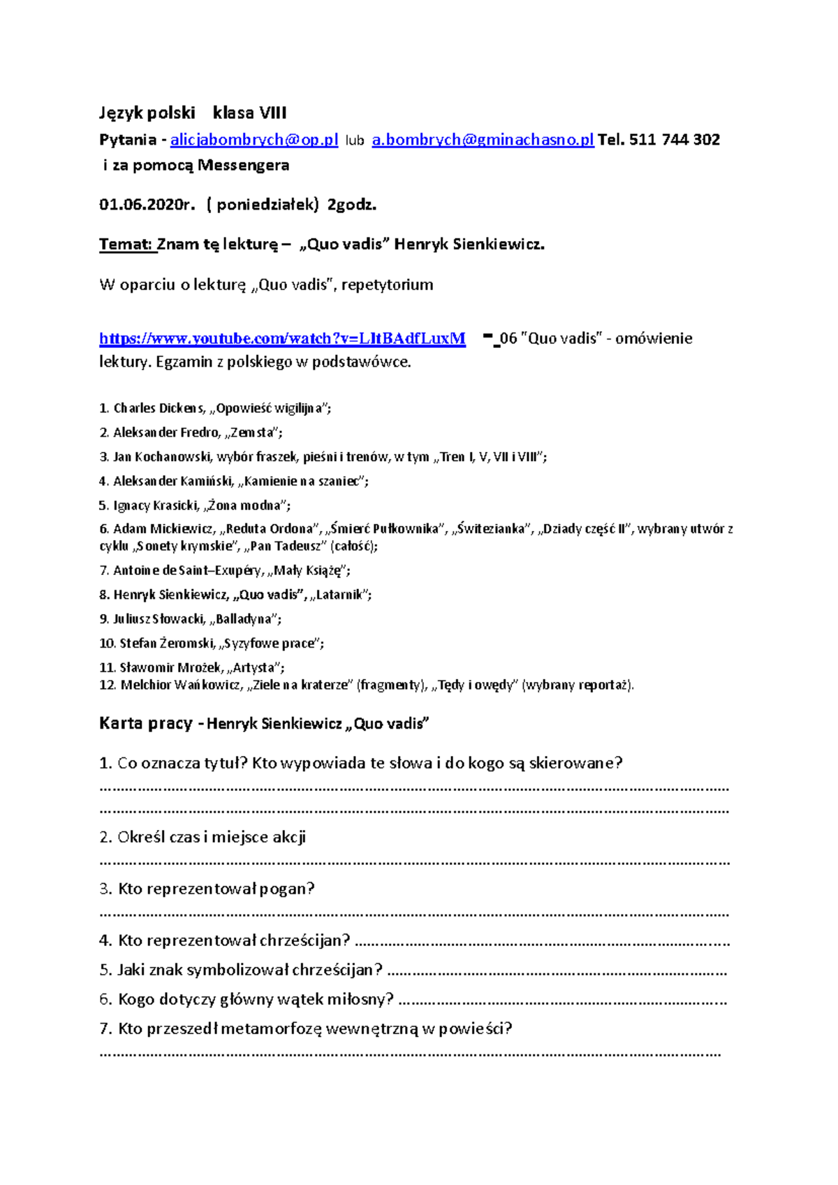 Tydz13 jez pol kl viii - Język polski klasa VIII Pytania ...