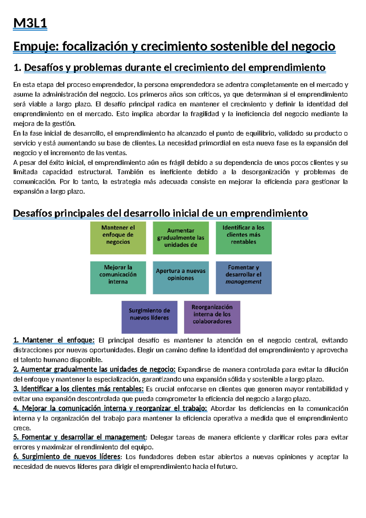 MODULO 3 Y MODULO 4 - M3L Empuje: focalización y crecimiento sostenible del negocio 1. Desafíos ...