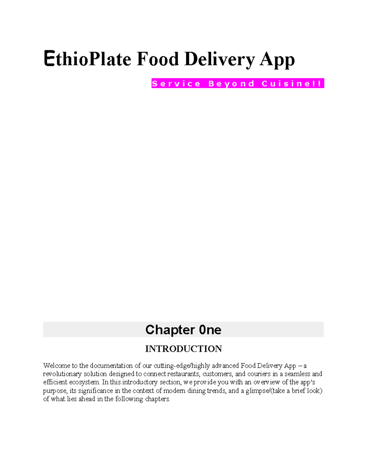 Ethio Plate Food Delivery App - In this introductory section, we ...