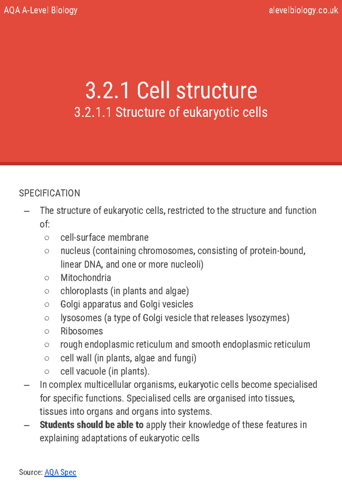 AQA AS Biology 3 - NOTHING - AQA A-Level Biology alevelbiology.co 3.2 ...