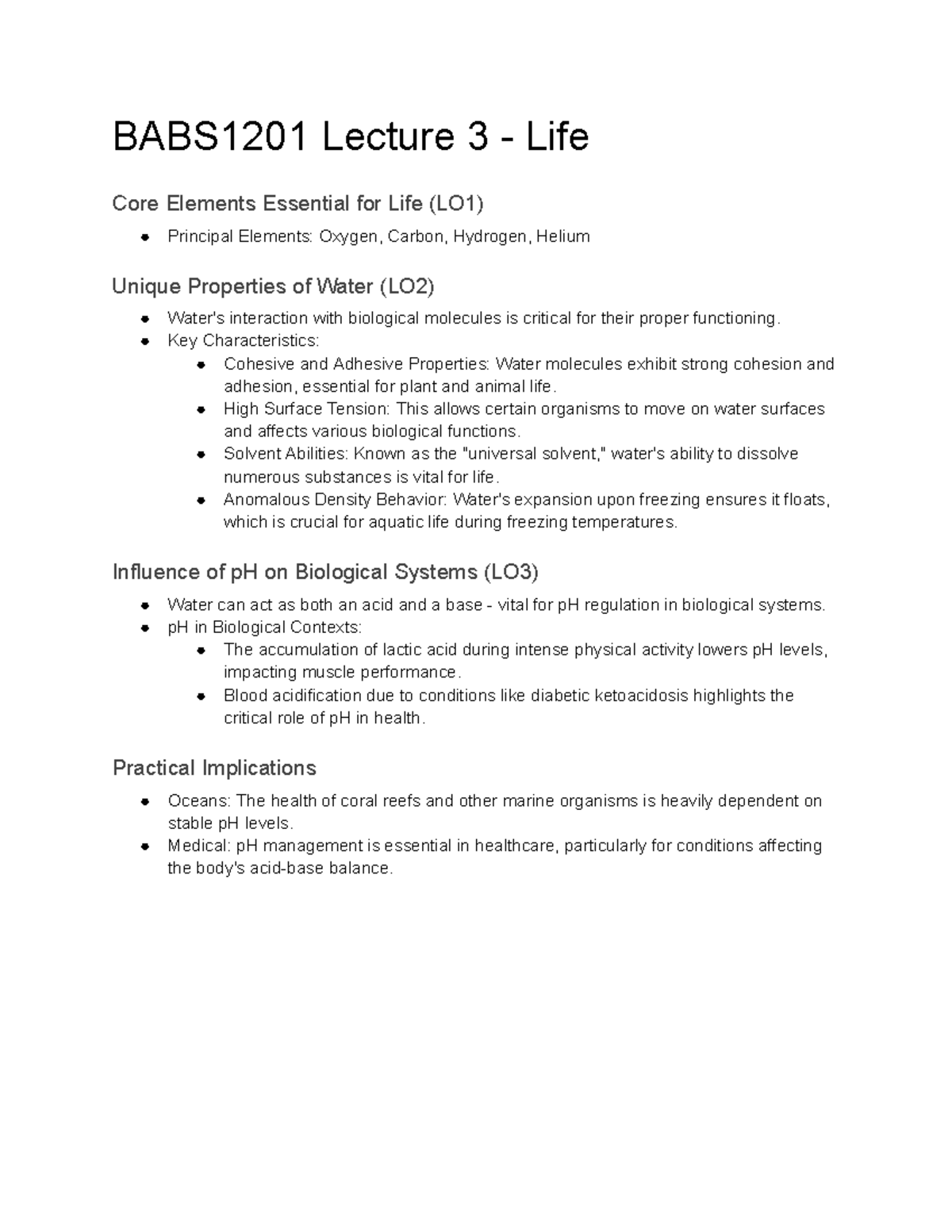 BABS1201 Life Lecture Summary - Studocu - BABS1201 Lecture 3 - Life ...