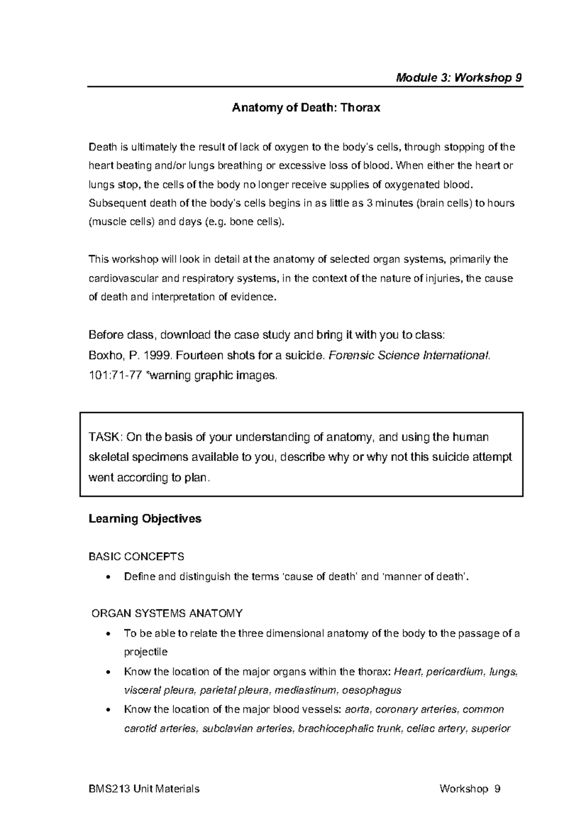 Workshop 9 2024 - ...... - BMS213 Unit Materials Workshop 9 Module 3 ...