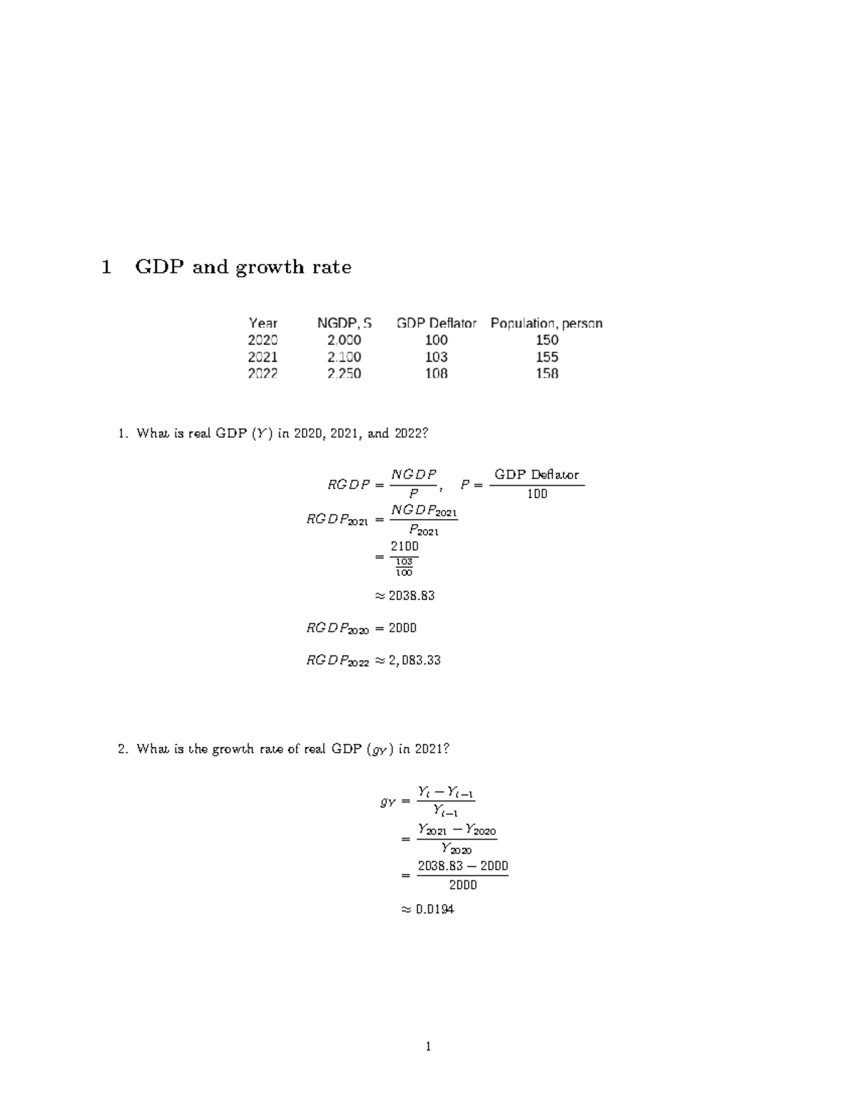 Practice math - 1 GDP and growth rate What is the growth rate of ...
