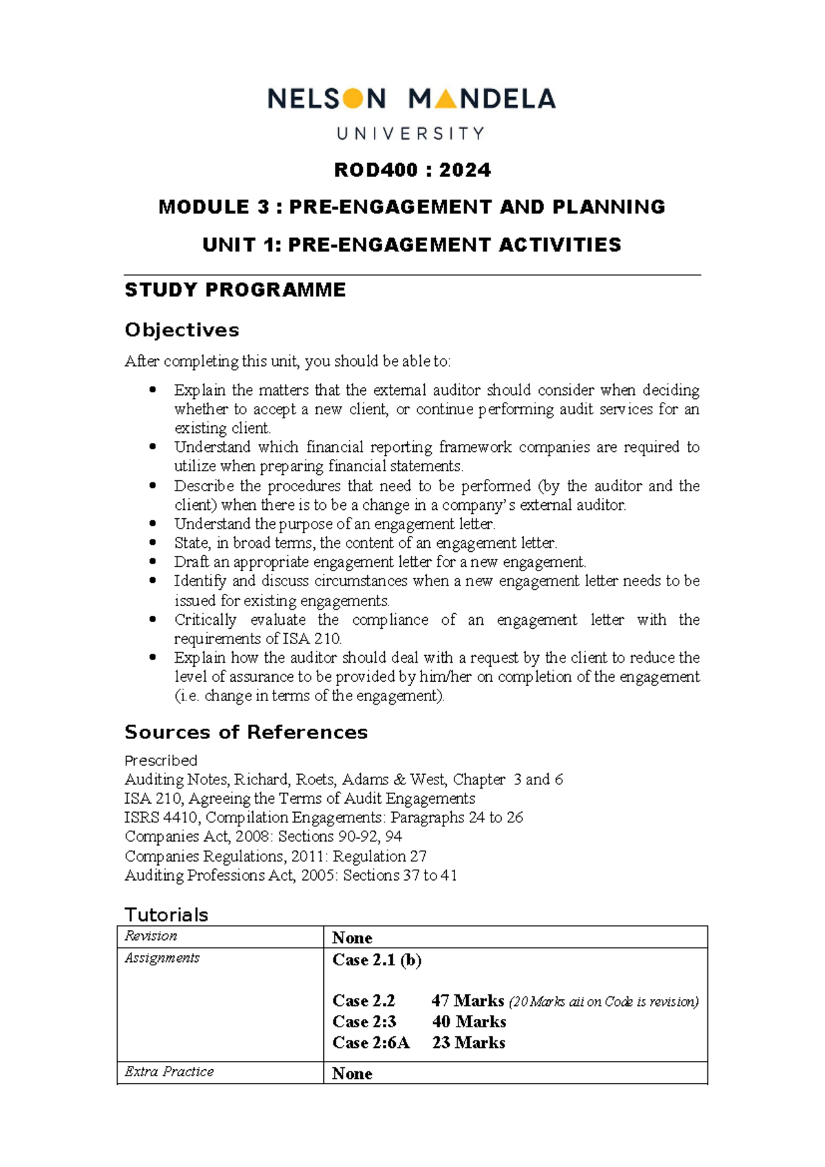 01 Module 3 Unit 1 - Pre-engagement activities - ROD400 : 2024 MODULE 3 ...