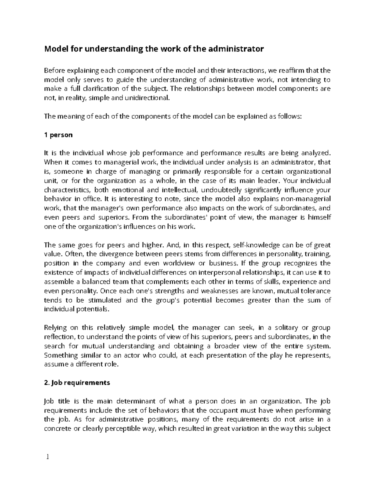 Administrative work template. - Model for understanding the work of the ...