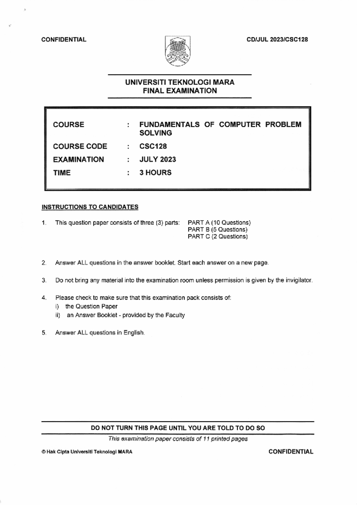 Faculty College OF Computing, Informatics AND Media 2023 Session 2 ...