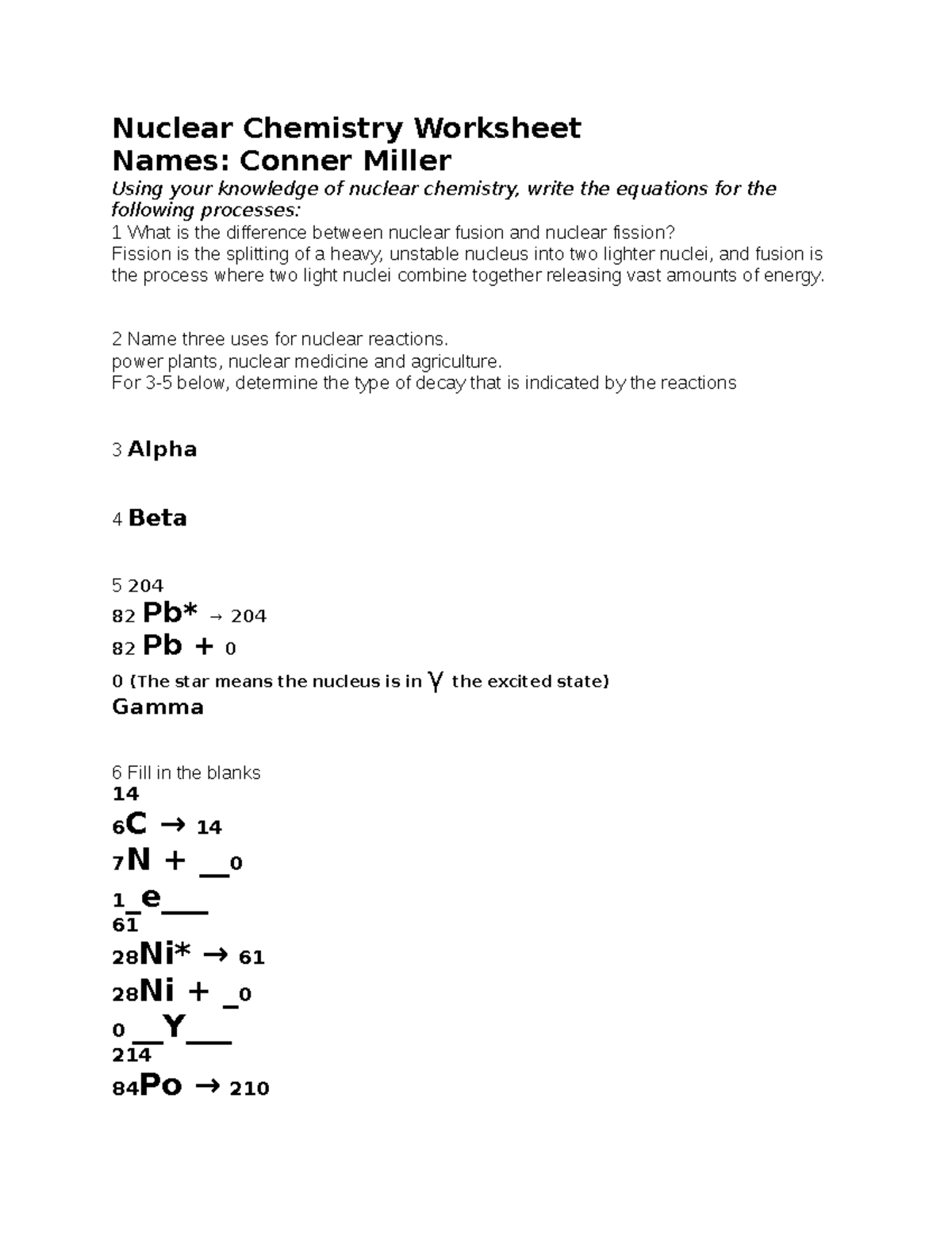 Science Hw Lecture Notes 3 0 5 4 Nuclear Chemistry Worksheet