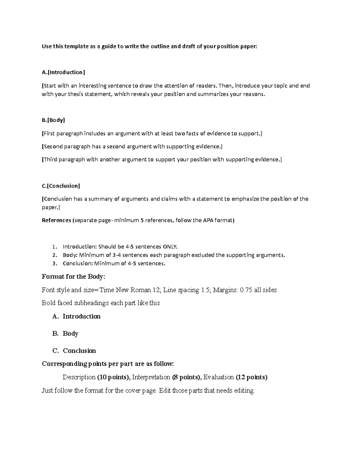 Instruction sts - Use this template as a guide to write the outline and ...