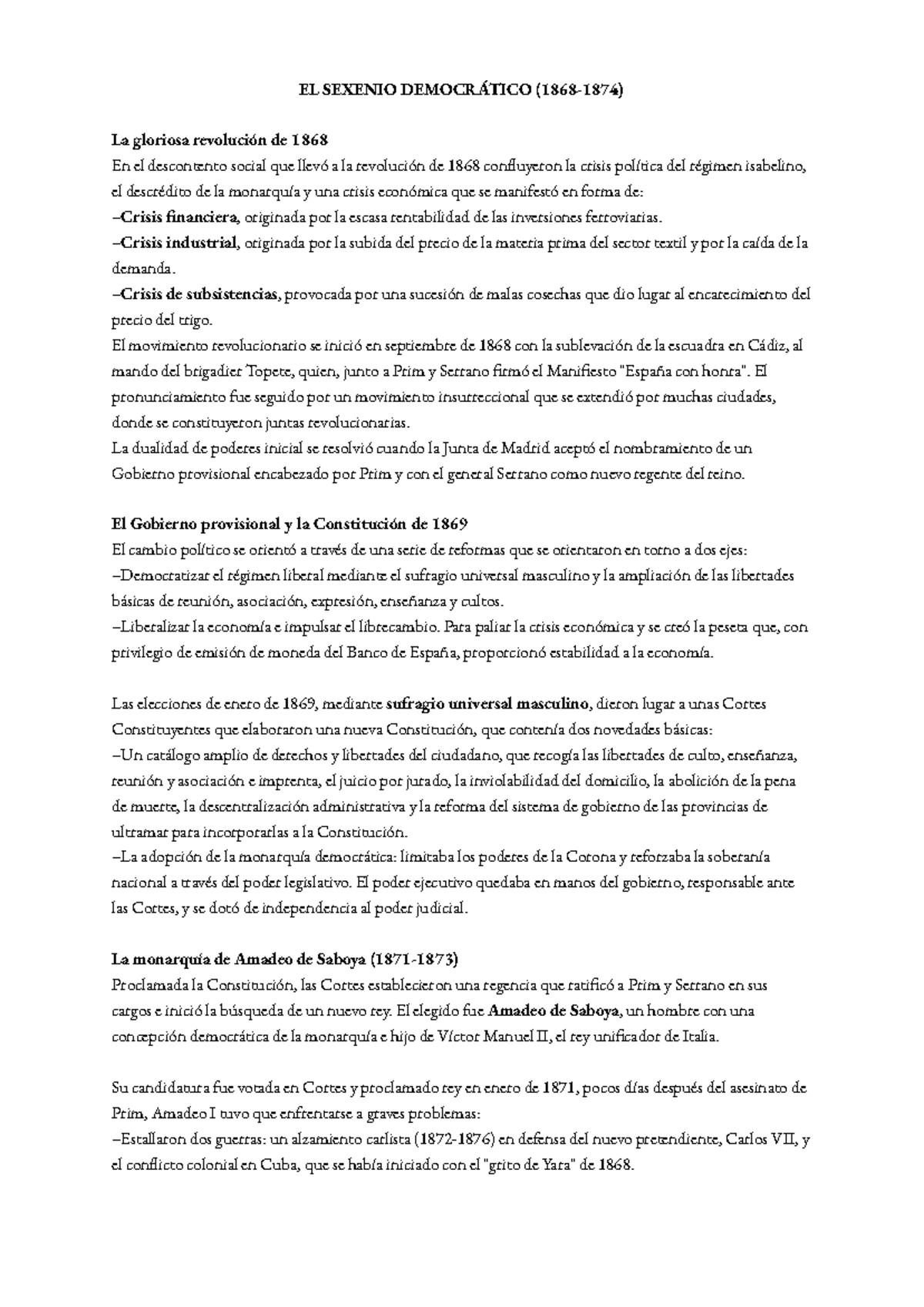 Temas libro historia - BVBBB - EL SEXENIO DEMOCRÁTICO (1868-1874) La ...