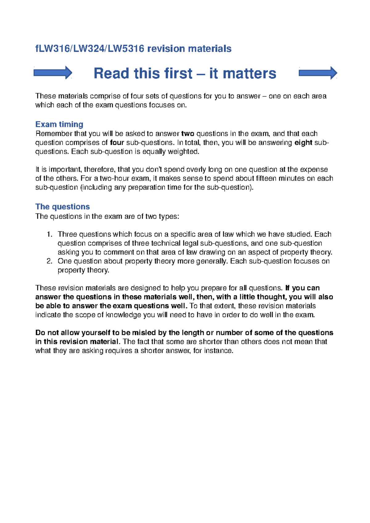 Revision Materials and Notes for Exams - fLW316/LW324/LW5316 revision ...