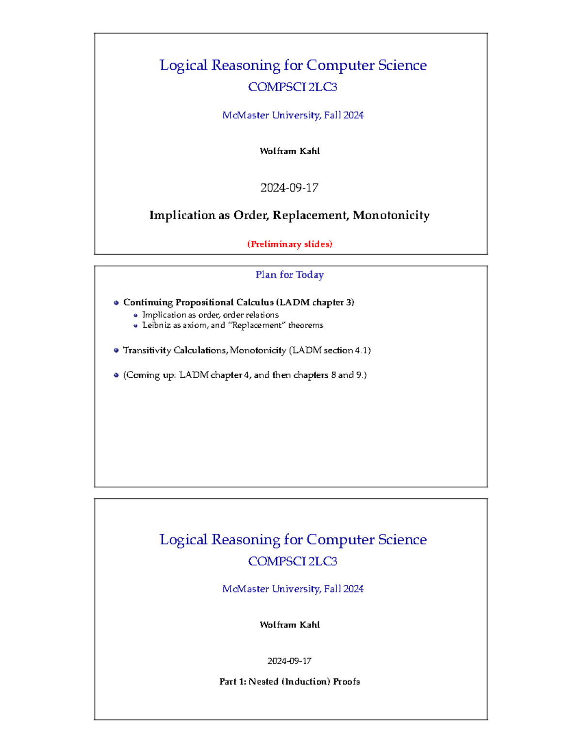 Comp Sci 2LC3 2024-09-17 Impl Order Replacement Monotonicity Preliminary-slides-3up-letter - Studocu