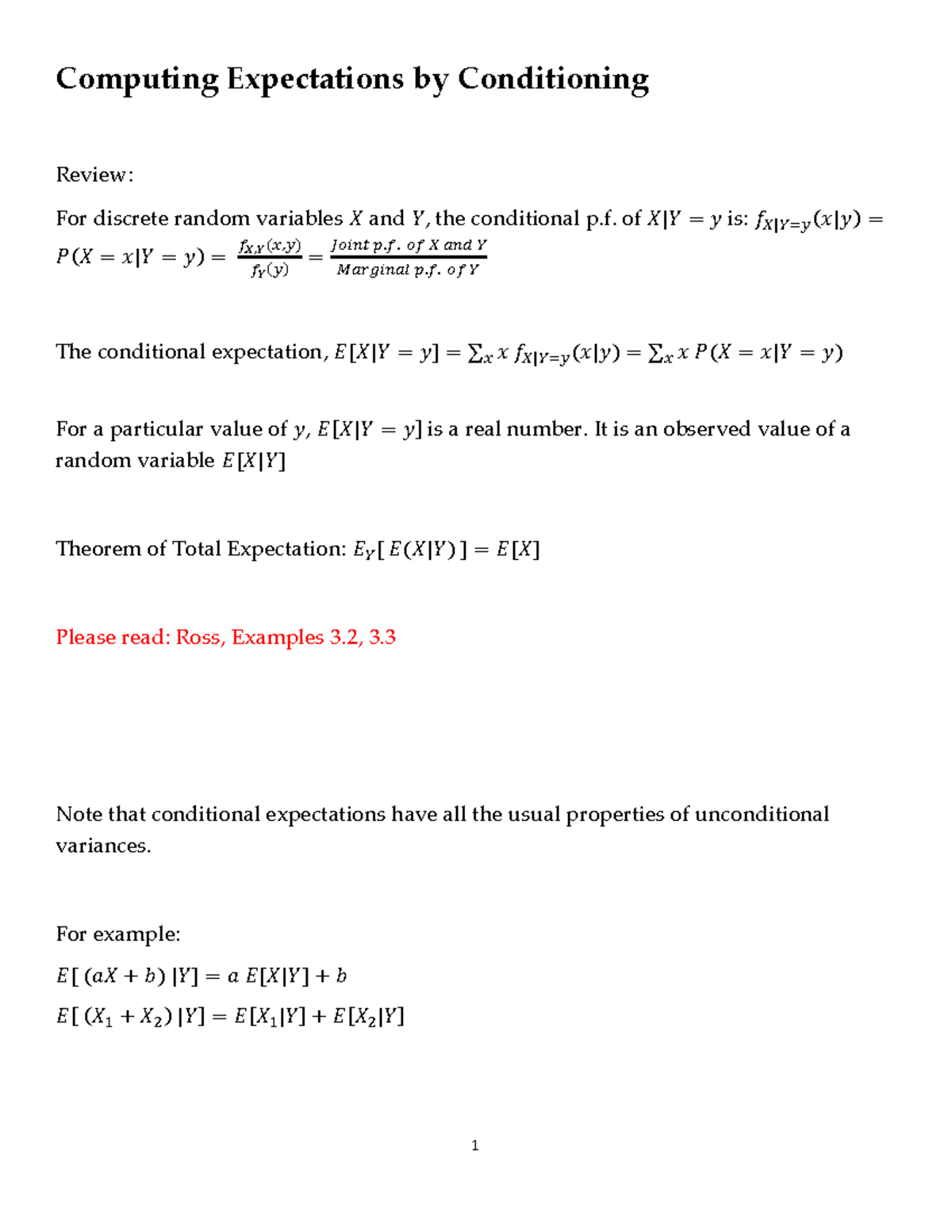 4 Computing Expectations By Conditioning Computing Expectations By