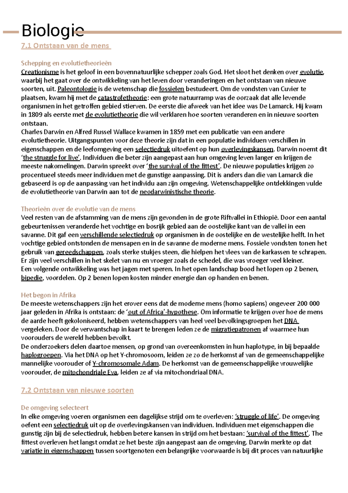 Biologie H7 - Biologie 7 Ontstaan van de mens Schepping en ...