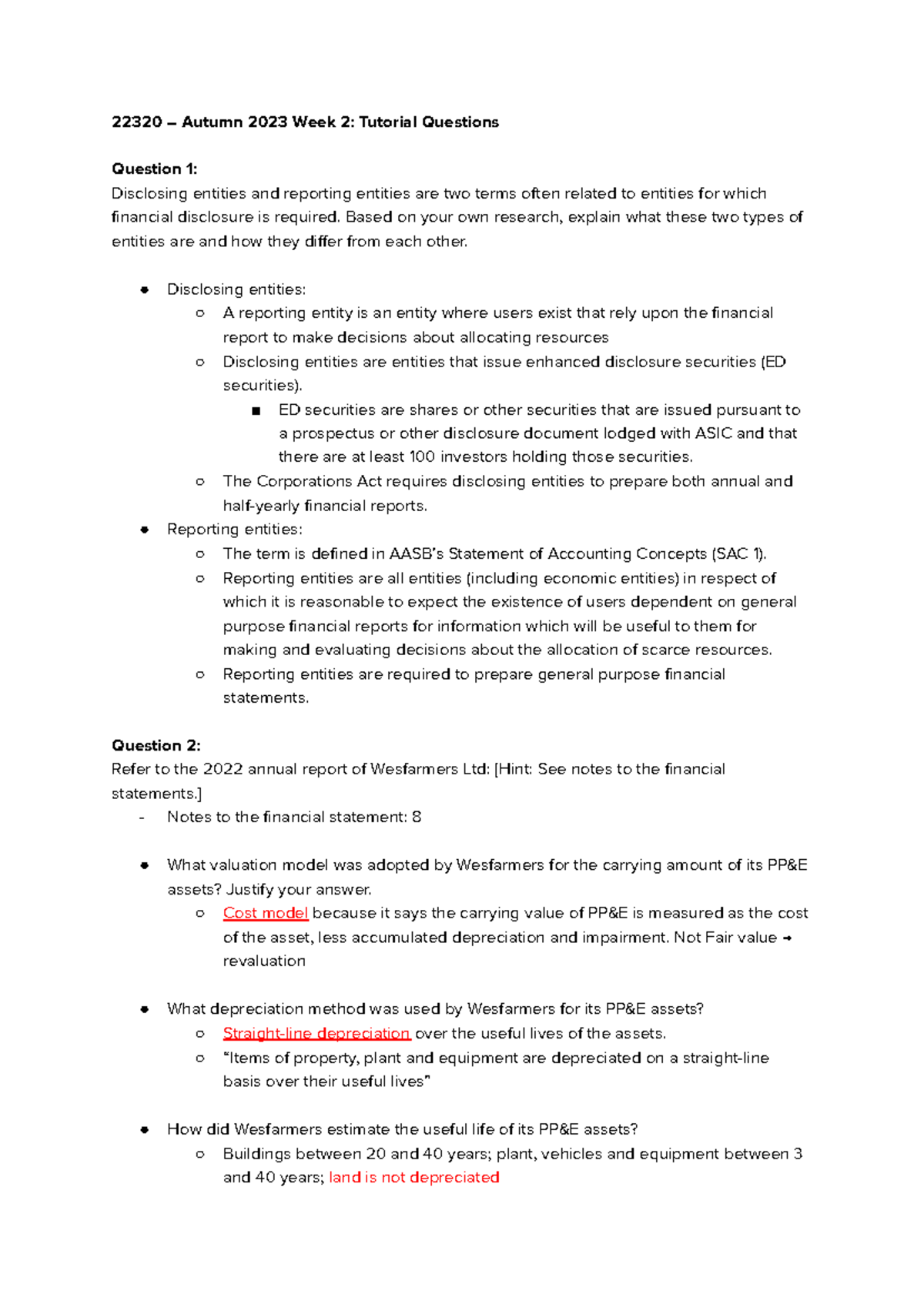 Tutorial 2 answers ABC - 22320 – Autumn 2023 Week 2: Tutorial Questions Question 1: Disclosing ...