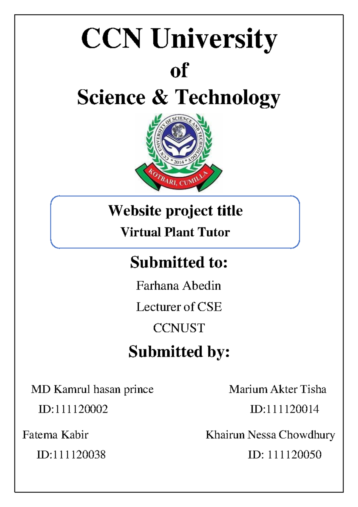 Final File of Virtual plant - CCN University of Science & Technology Submitted to: Farhana - Studocu