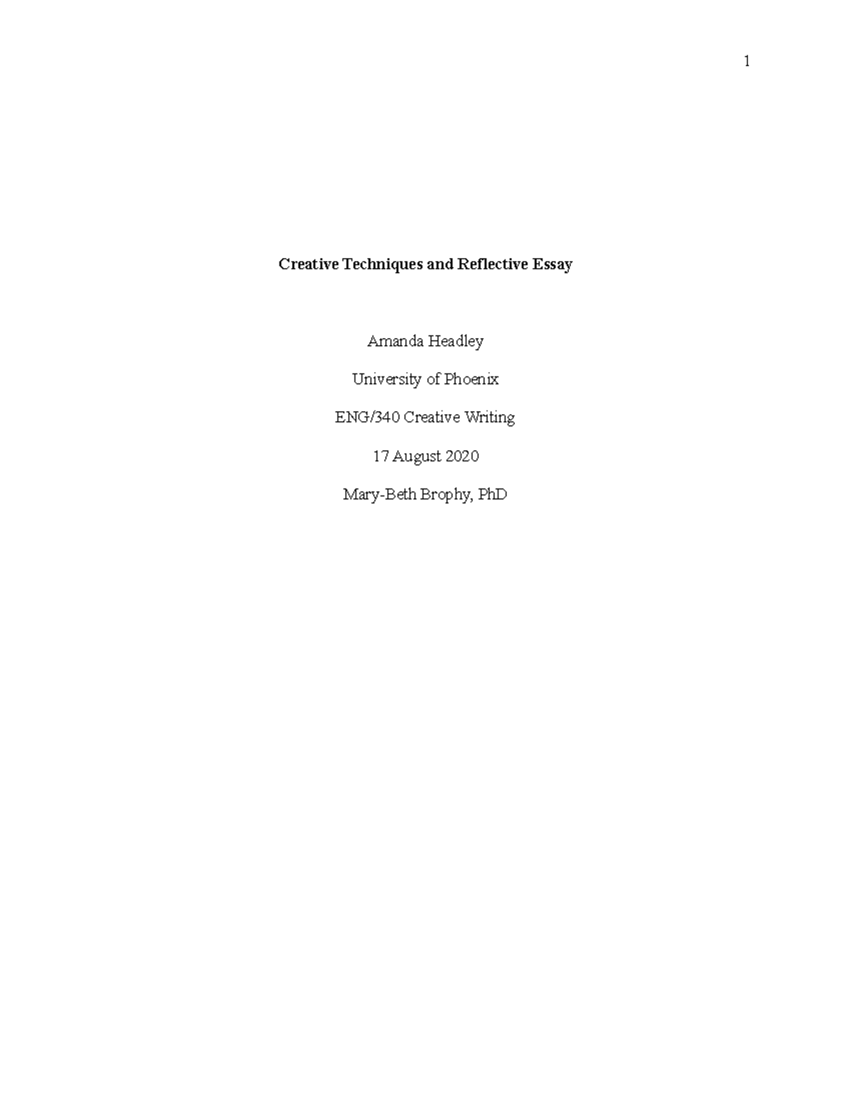 Wk 1 Creative Techniques and Reflective Essay - Creative Techniques and ...