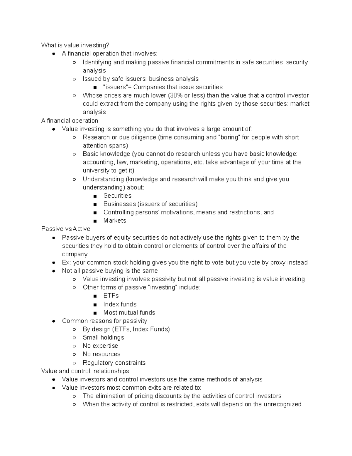Part 1 - Chapter 1 notes - What is value investing? A financial ...
