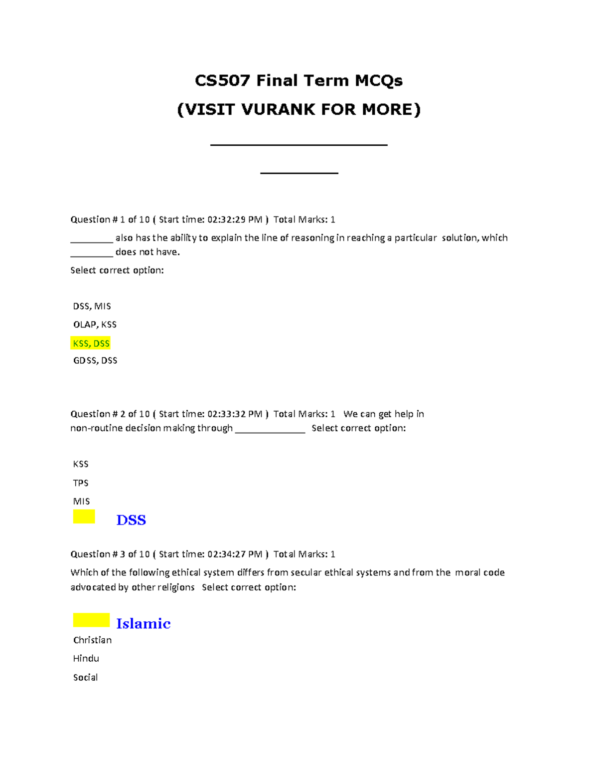 CS507 Final Term MCQs - CS507 Final Term MCQs (VISIT VURANK FOR MORE ...