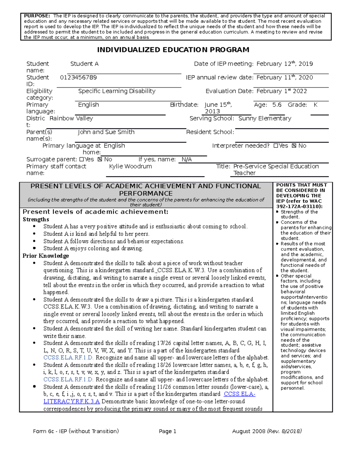 Final Writing IEP - PURPOSE: The IEP is designed to clearly communicate ...