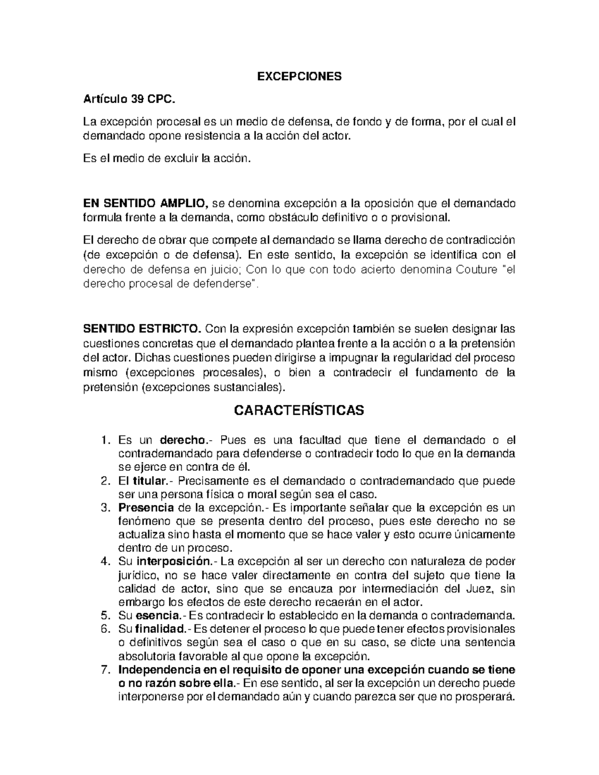 Excepciones-1 - EXCEPCIONES Artículo 39 CPC. La excepción procesal es ...