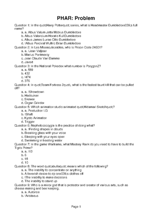 PHAR196 Sheet 6 - PHAR: Research Question 1: Category: Entertainment: Music Type: multiple - Studocu