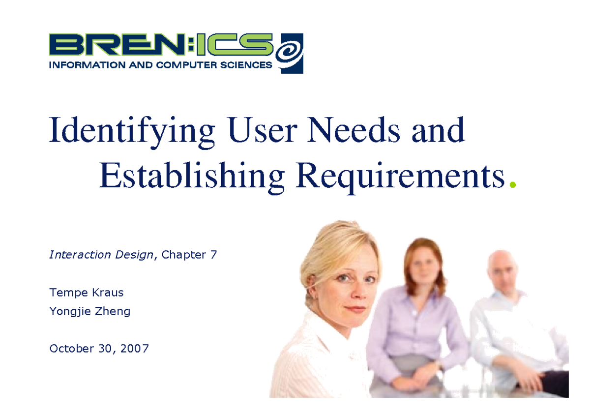 Ch 7 Presentation - Notes - Interaction Design , Chapter 7 Identifying ...