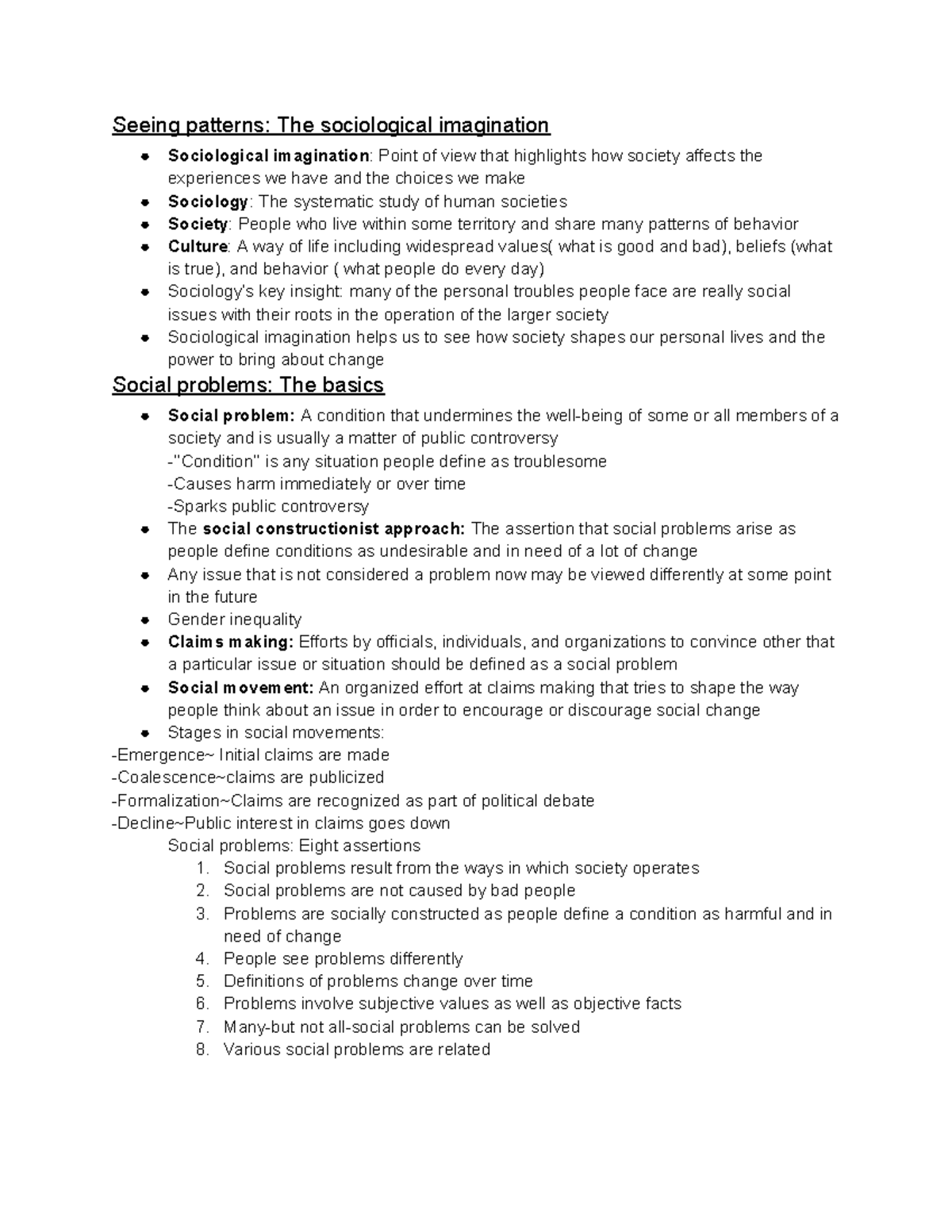 Social problems - n/a - Seeing patterns: The sociological imagination ...