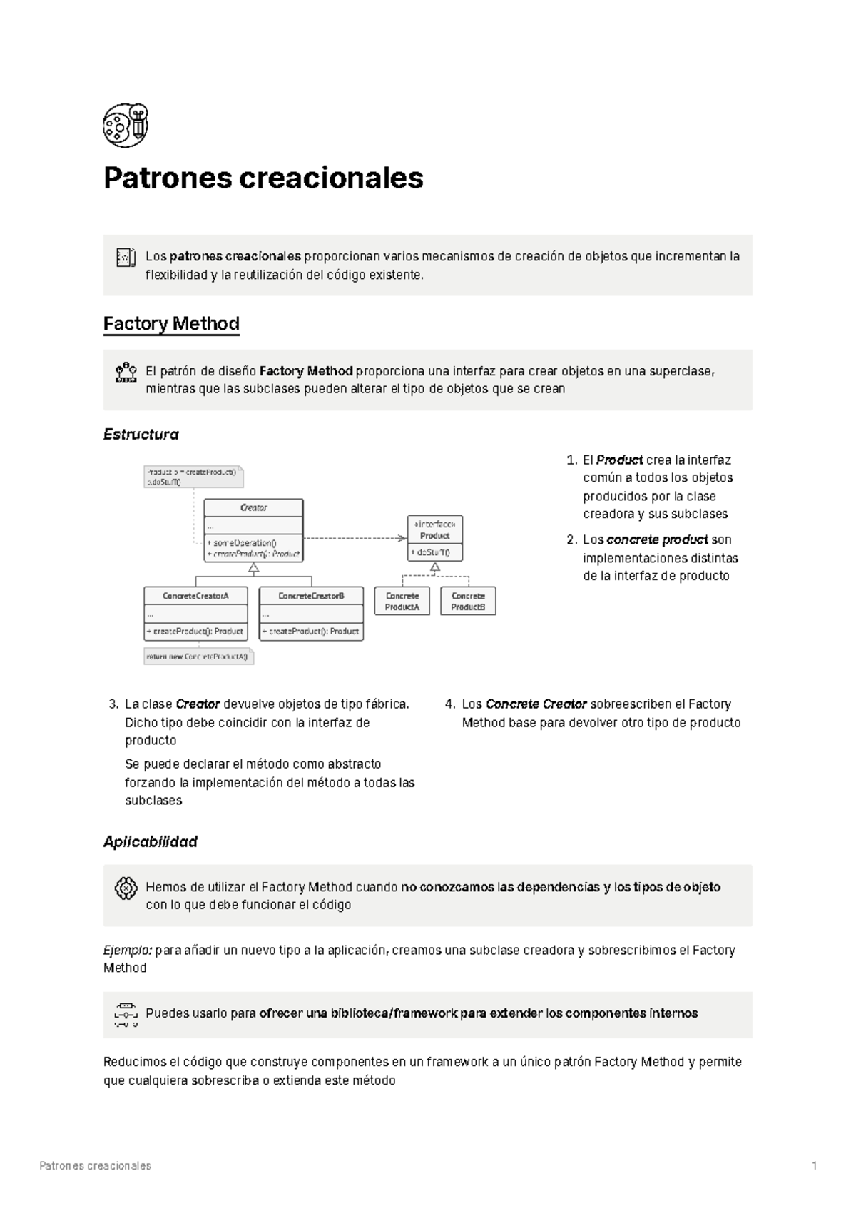 Patrones Creacionales - Factory Method El patrón de diseño Factory Method proporciona una ...