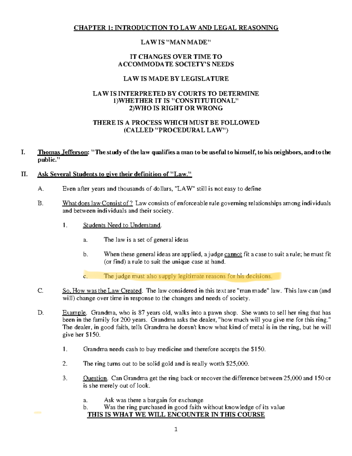 Legal - This is a study guide - CHAPTER 1: INTRODUCTION TO LAW AND ...