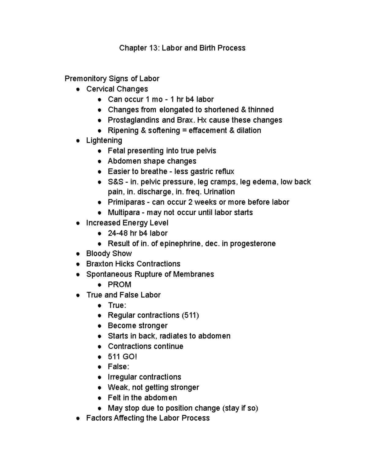 Chapter 13: Labor and Birth Process - Chapter 13: Labor and Birth ...